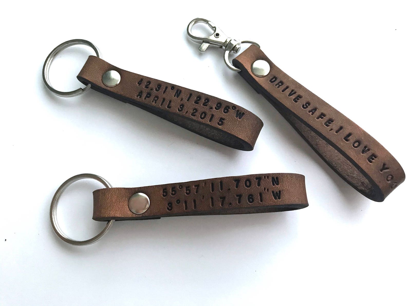Custom Leather Keychain, Personalized Leather, Coordinates Key Ring ...