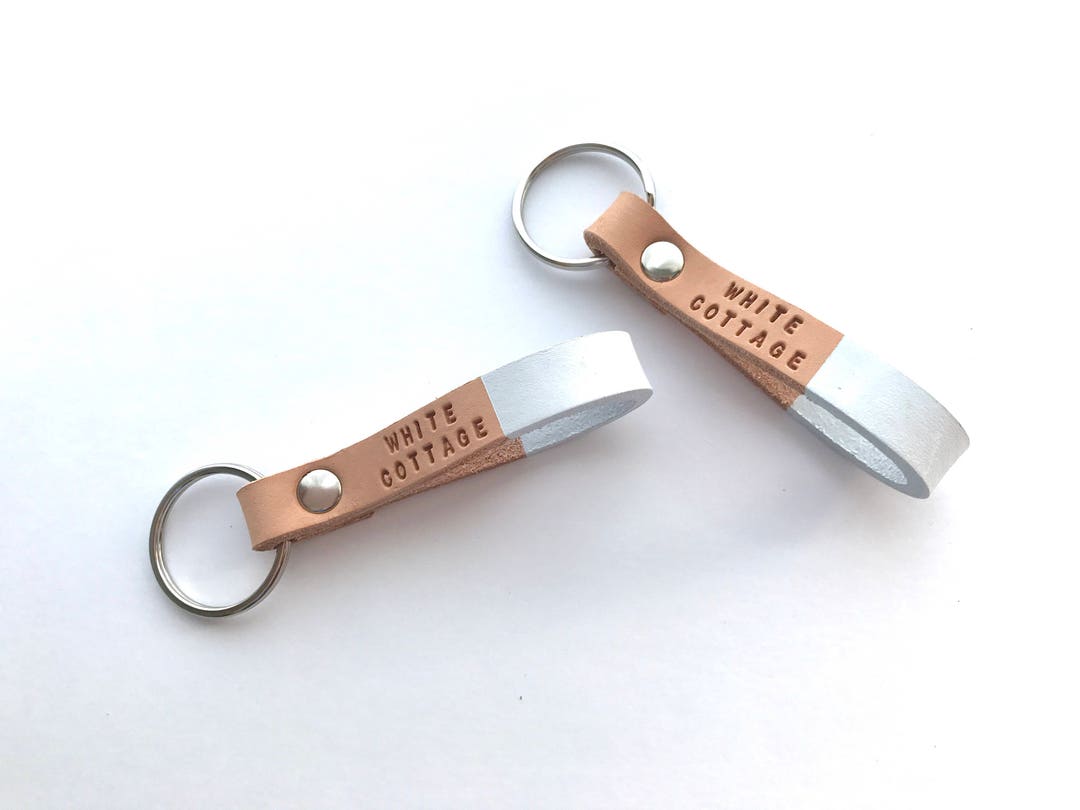 Custom White Leather Keychain, Custom Leather Keychain, Personalized ...