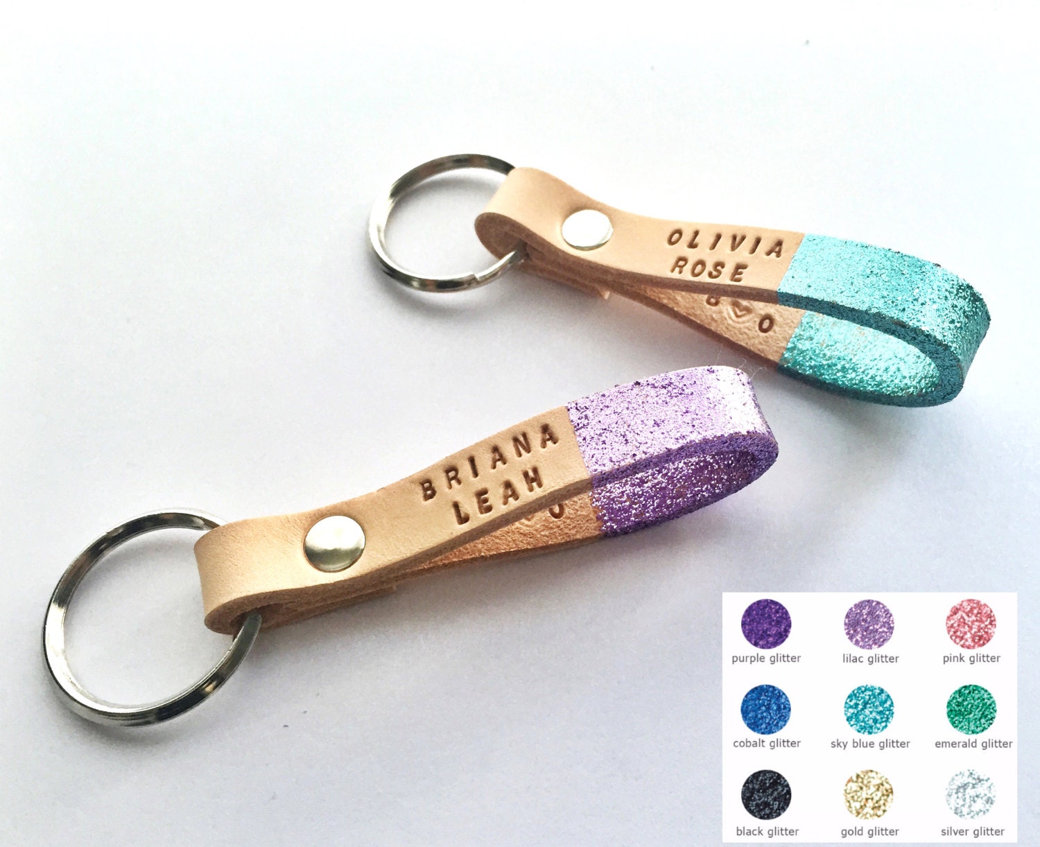 Custom Leather Keychain Personalized Custom Color Glitter - Etsy