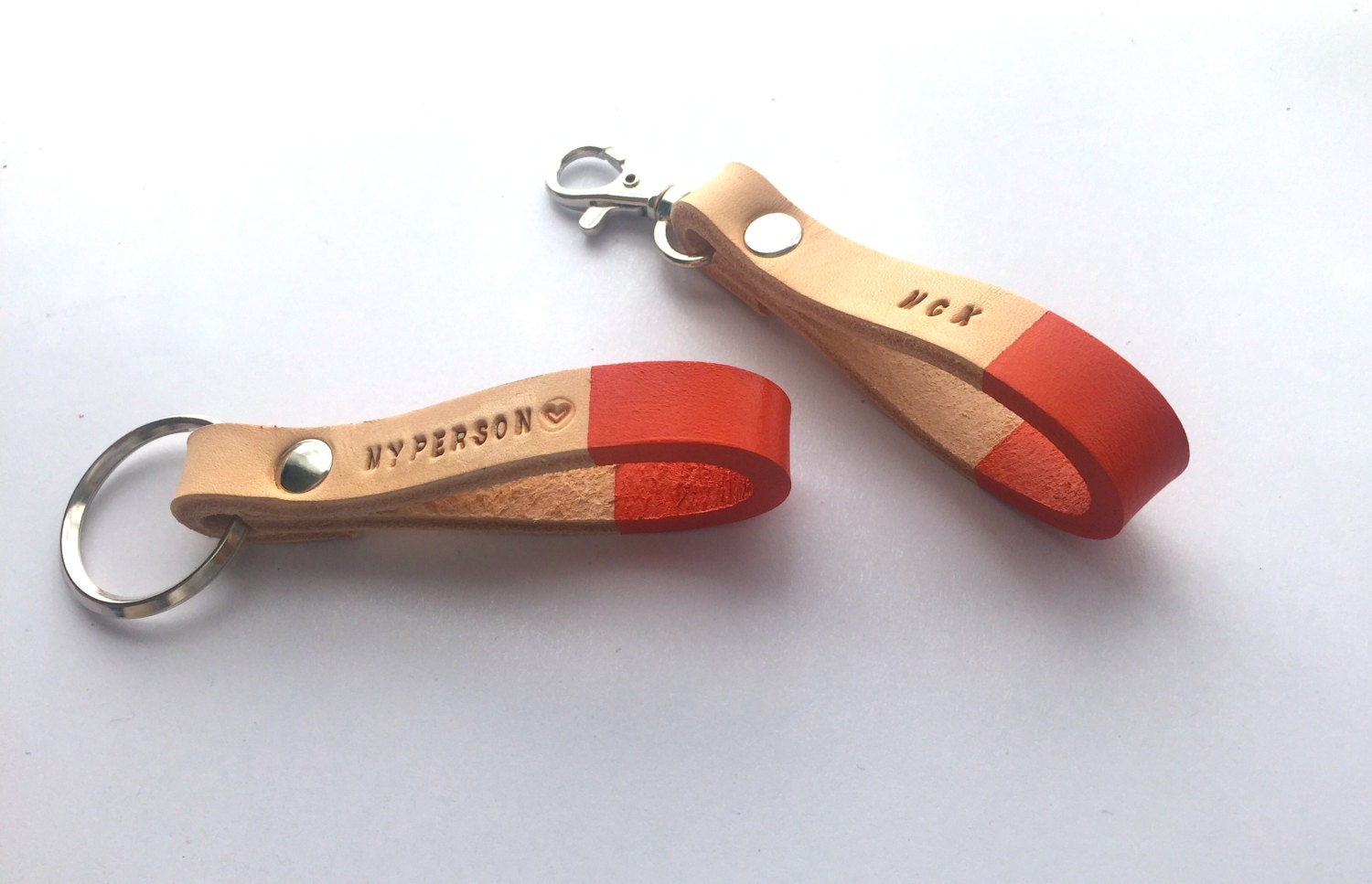 Custom Orange Handmade Leather Keychain Custom Keychain - Etsy