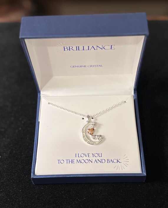 Brilliance Genuine Crystal Silver Plated i Love You to the Moon Stars Necklace 18 Etsy