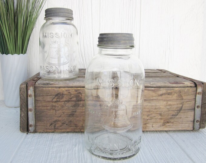 Vintage Mason Jars, Clear Mission Mason Jar Bell Trade Mark Half Gallon ...