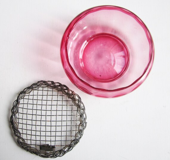 Vintage Cranberry Glass Powder Jar with Metal Lid, Je… - Gem