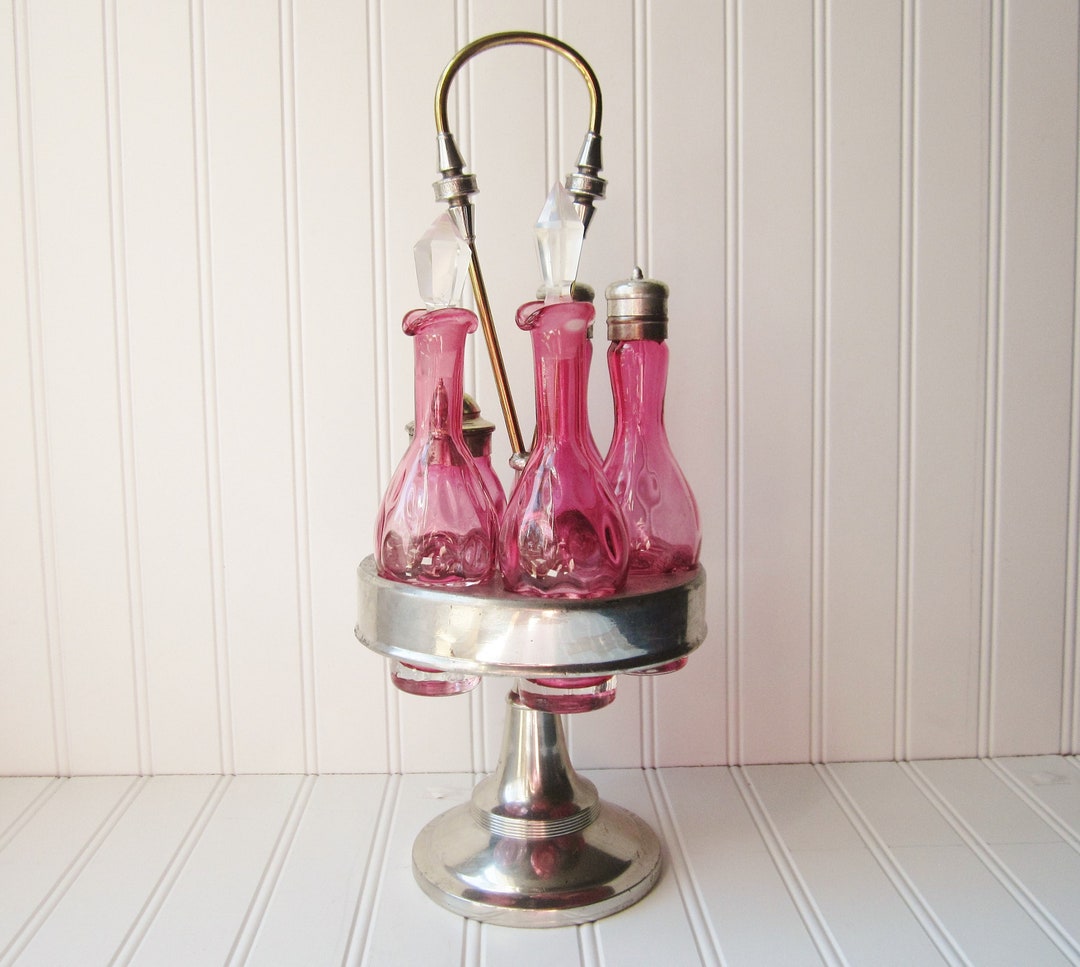 Vintage Cranberry Glass Condiment Cruet Set or Castor Set - Etsy