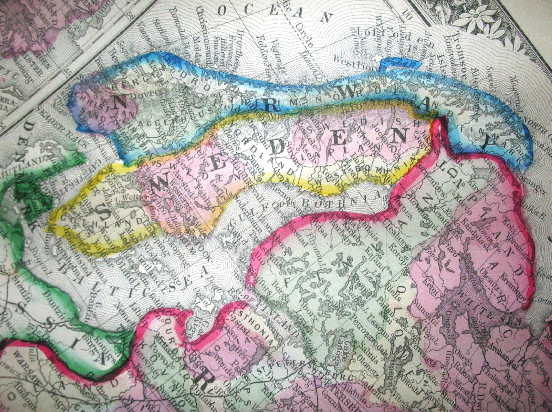 Origial 1860 Mitchell Map of Russia, Sweden ,norway ,holland, Denmark ...