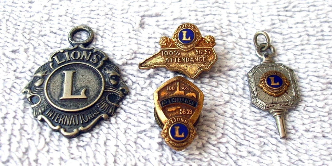 4 Vintage 1950s Int'l Lions Club Pins Attendance Key Pendant Fraternal ...