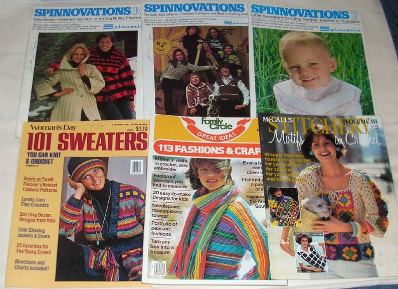 6 Vintage 1970's Crochet, Knitting Pattern Books, Infants, Adults ...