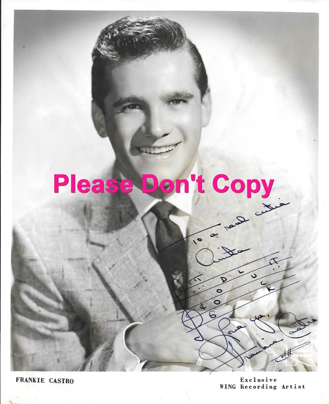 1950's Hand Signed AUTOGRAPH Photo of Singer FRANKIE CASTRO , Only You ...