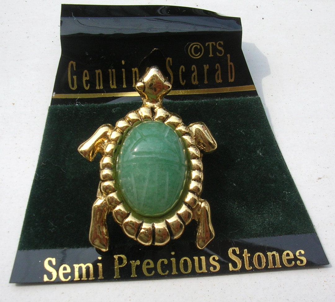 Vintage Egyptian Genuine Green Scarab Turtle Pin, New Old Stock 1 1/4 ...