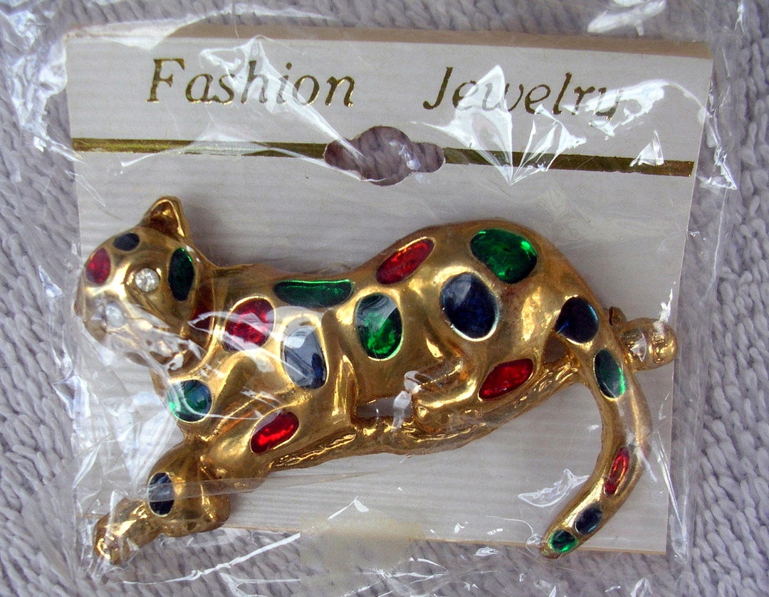 Vintage 1980's Enameled Panther Pin/brooch New Old Stock, Stocking ...