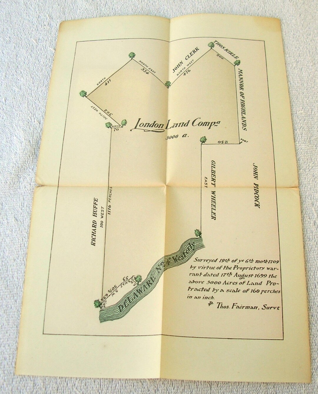 1709 Thomas Fairman MAP of Mannor of Highlands Penna. 1894 Reprint #9 ...