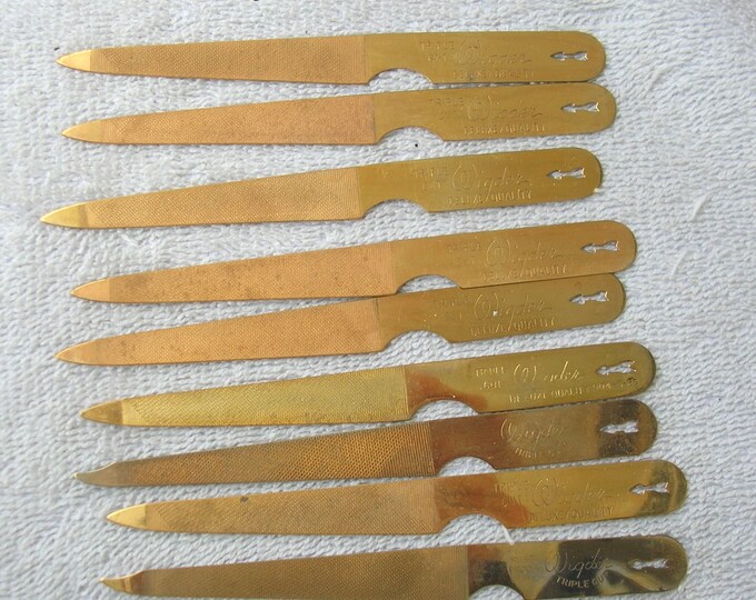 10 Vintage Wigder Steel Nail Files NEW OLD STOCK Triple Cut, Gold Color ...