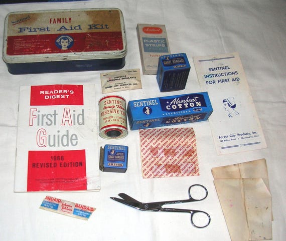 Vintage 1960's Sentinel Family First Aid Kit/ Metal B… - Gem