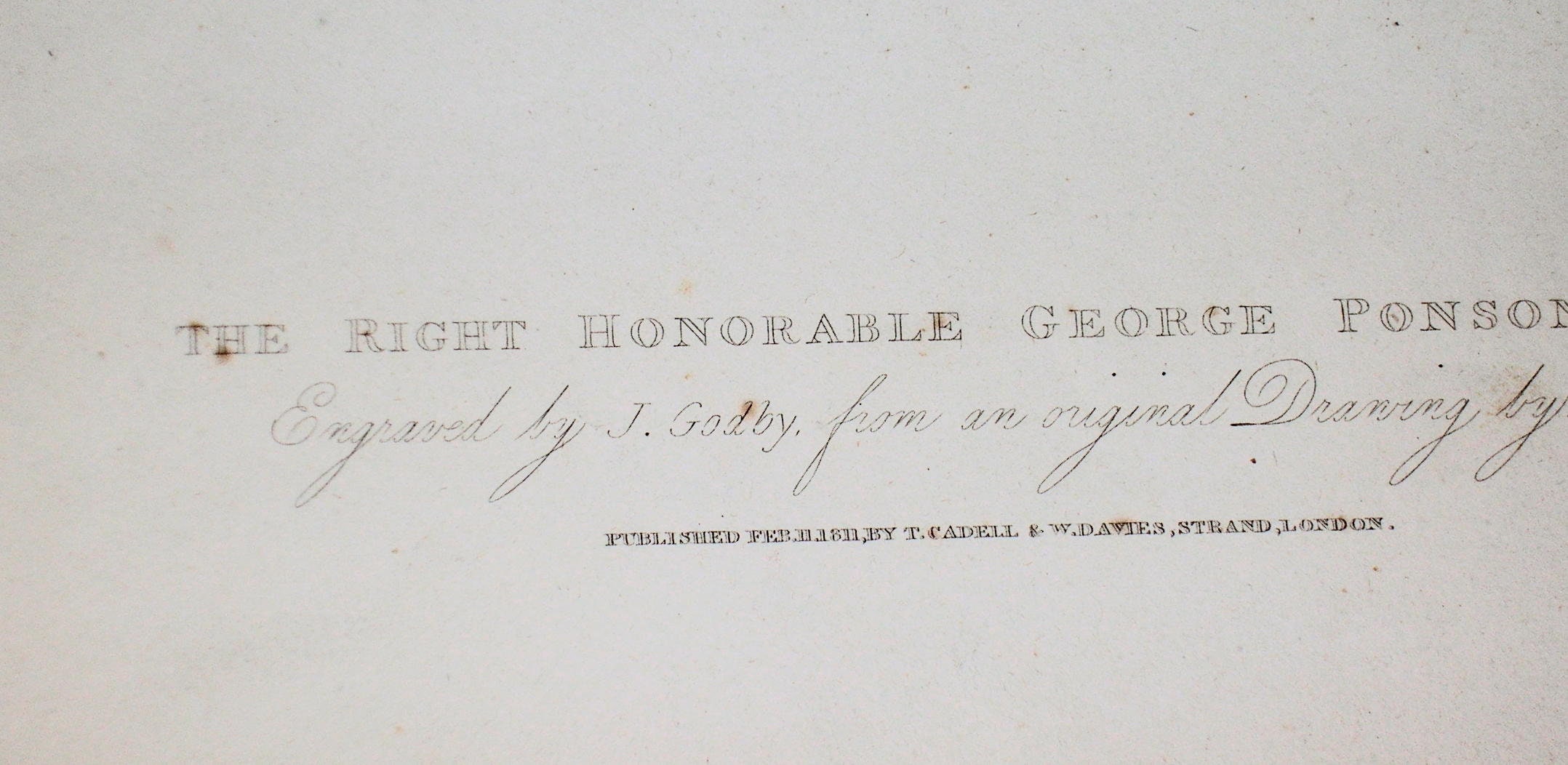 Original 1811 Engraving of Right Hon. George Ponsonby, Engraved by J ...