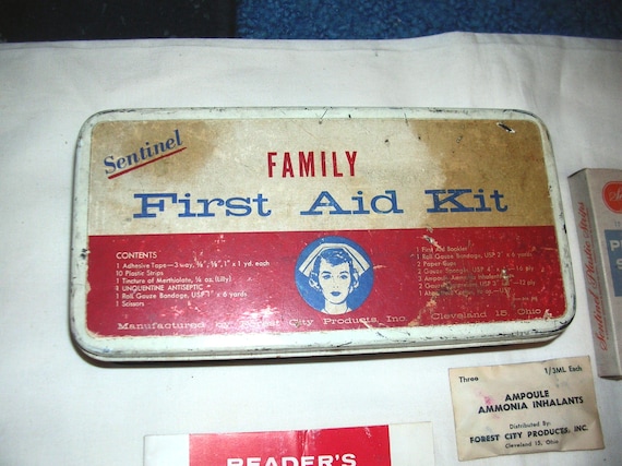 Vintage 1960's Sentinel Family First Aid Kit/ Metal B… - Gem