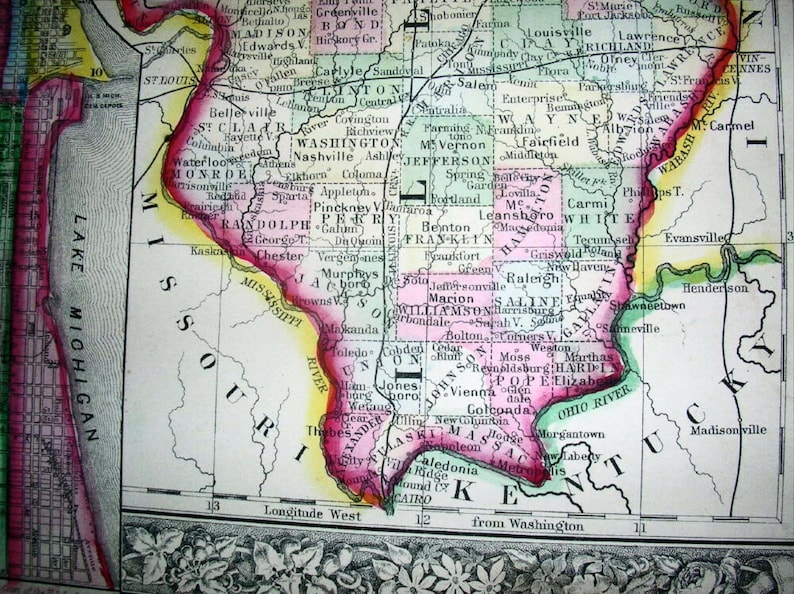 Original 1860 Mitchell Map of ILLINOIS & Plan OF CHICAGO Insert - Etsy