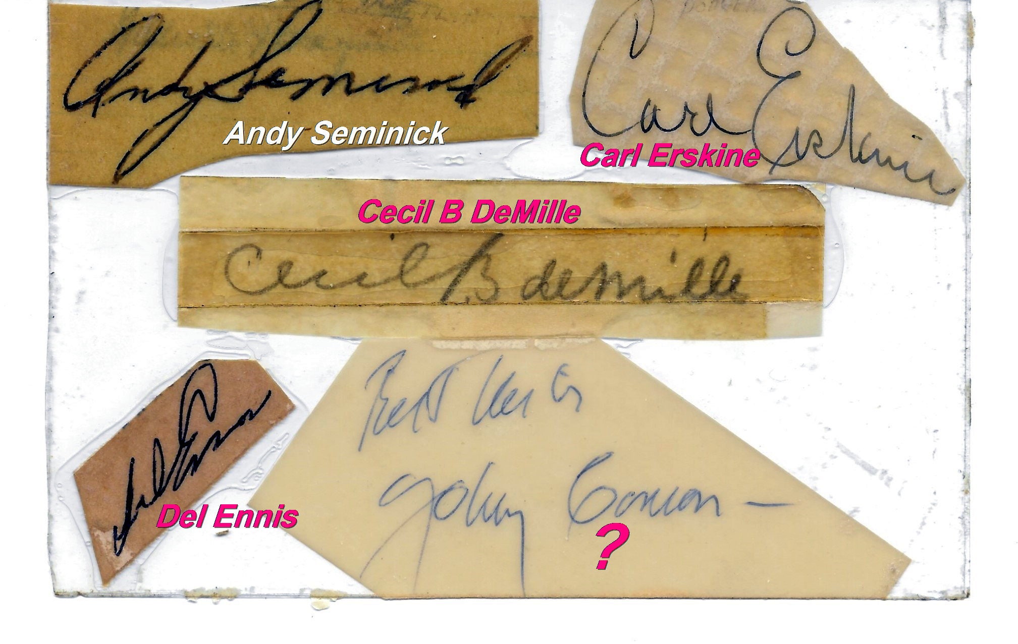 1950's Hand Signed Autograph Collage, Cecil B De Mille, Johnny Carson ...