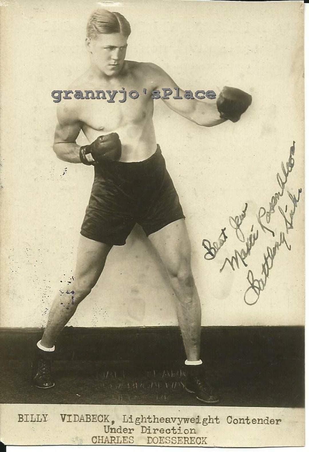 Original 1920's Boxing, RPPC of Boxer, Billy Vidabeck Virabeck, William ...