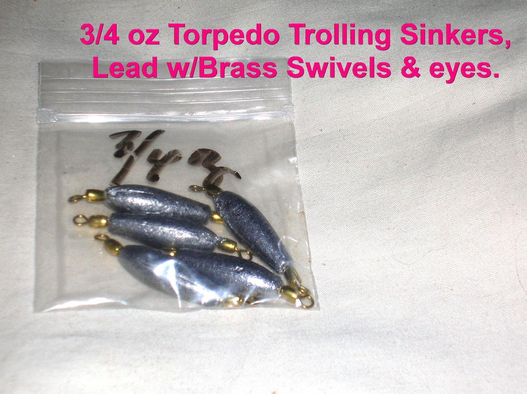 3/4 Oz Torpedo in Line Trolling Sinkers W/brass Swivels FISHING 5 per ...