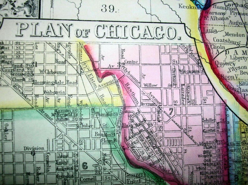 Original 1860 Mitchell Map of ILLINOIS & Plan OF CHICAGO Insert - Etsy