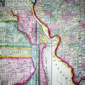 Original 1860 Mitchell Map of ILLINOIS & Plan OF CHICAGO Insert - Etsy
