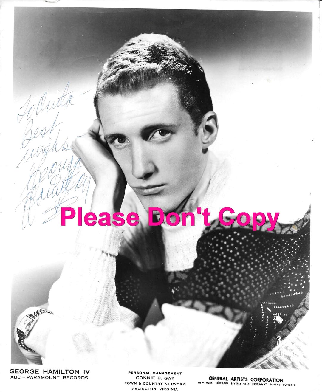 1960's Hand Signed Autograph Photo of Singer GEORGE HAMILTON IV ...