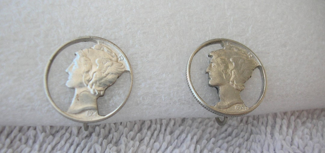 VINTAGE 1944 MERCURY Silver Dime, Cut Out Earrings, Screw Backs - Etsy
