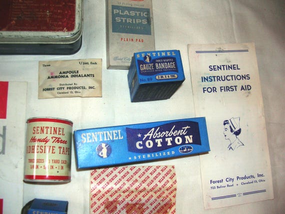 Vintage 1960's Sentinel Family First Aid Kit/ Metal B… - Gem