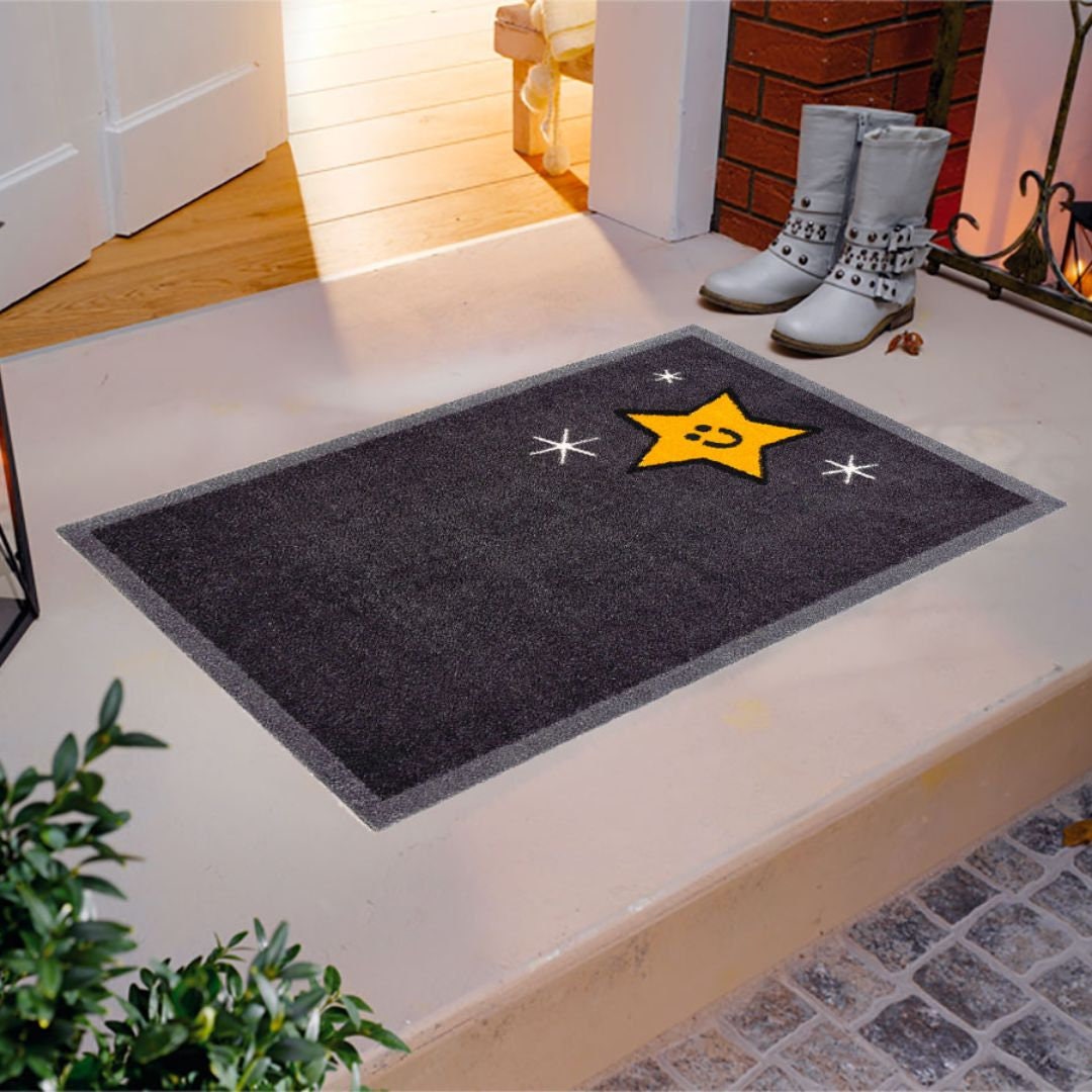 Star Door Mat in Charcoal Grey, Machine Washable, Christmas Indoor ...