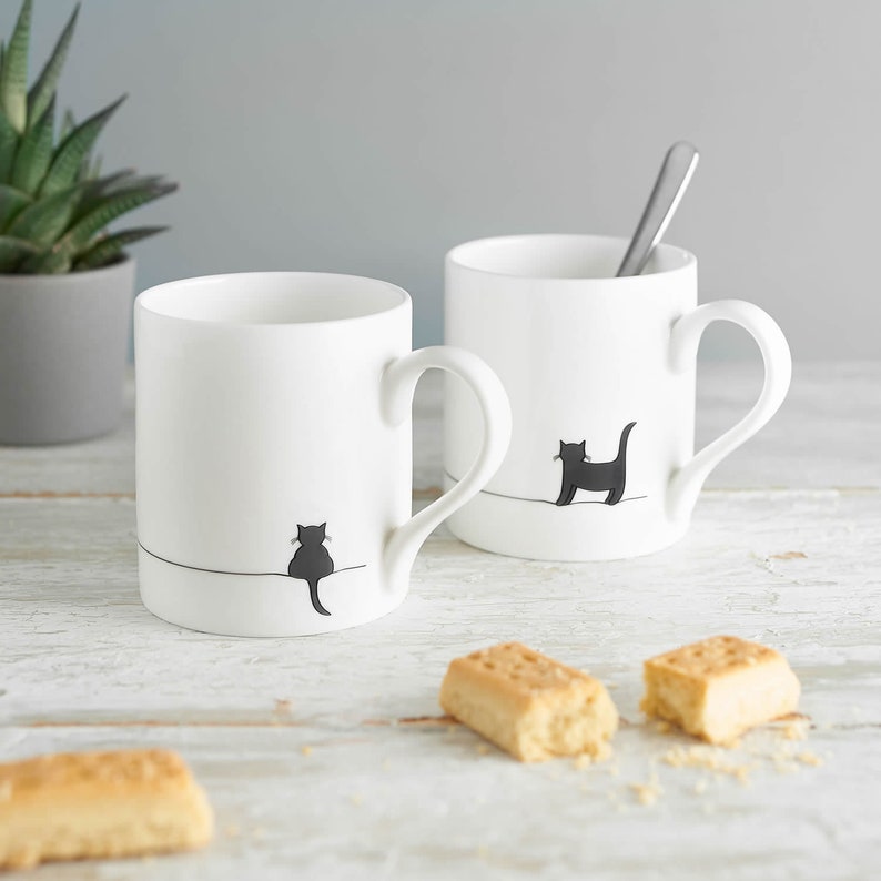 Cat Lover Mug Set 2 Fine Bone China Mugs With Standing Cat - Etsy UK