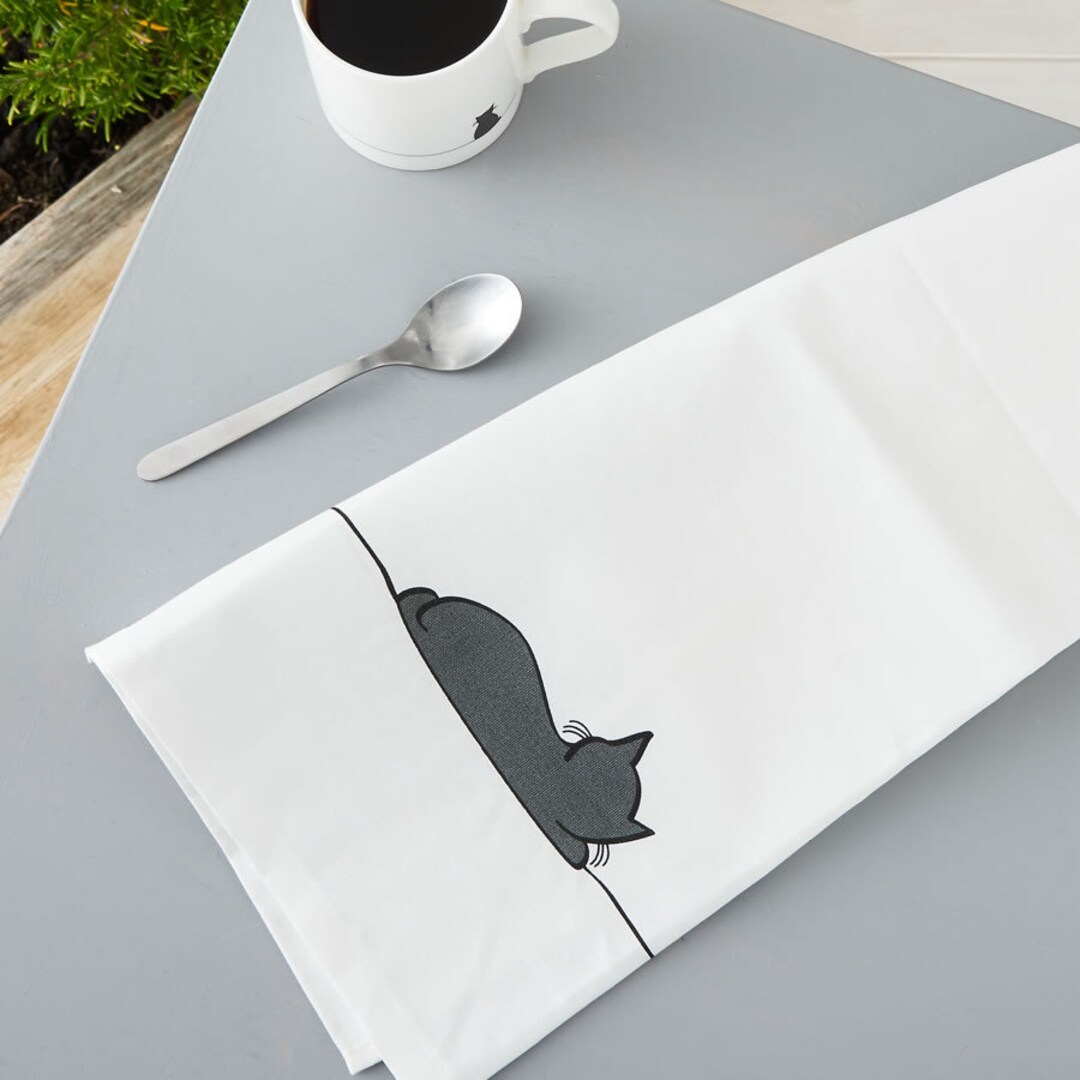 Cat Tea Towel With Sleeping Cat, Cat Kitchen Towel, Gift for Cat Lovers ...