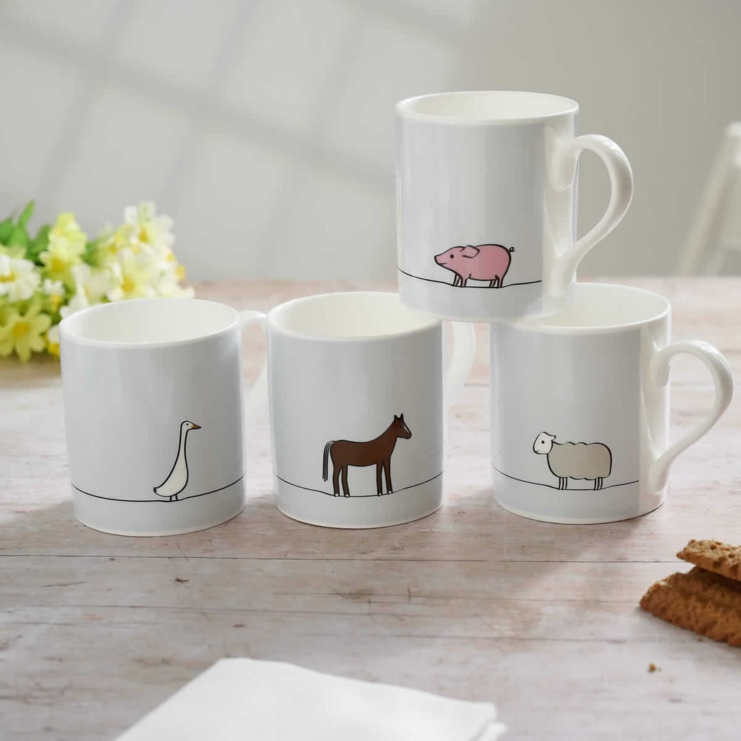 Farm Collection Mugs, Set of Four Fine Bone China Mugs Including Duck ...