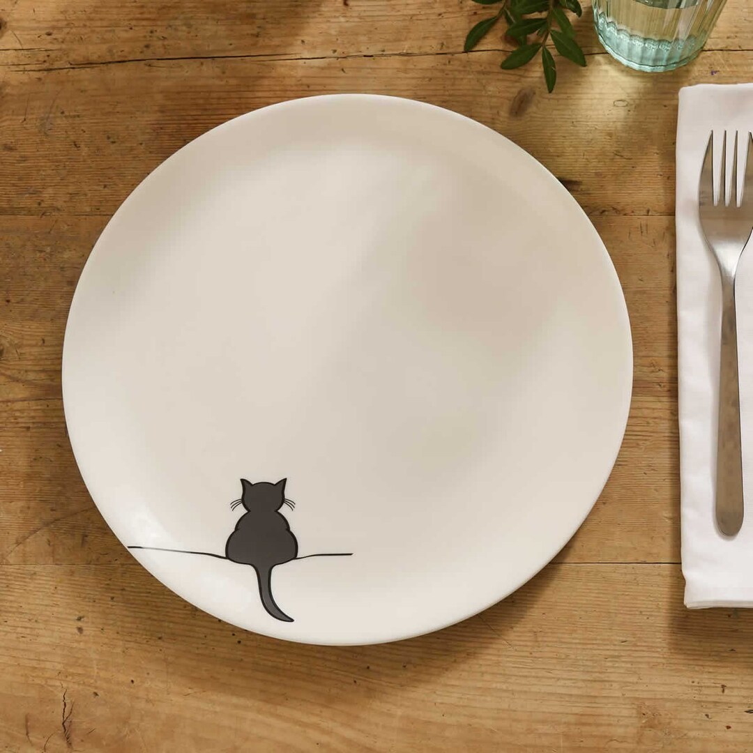 Crouching Cat Dinner Plate, Fine Bone China Dinner Plate, Luxury Cat ...