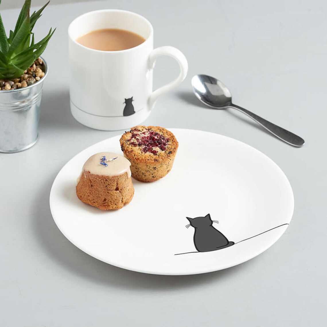 Sitting Cat Plate Fine Bone China Side Plate Cat Decor Cat | Etsy