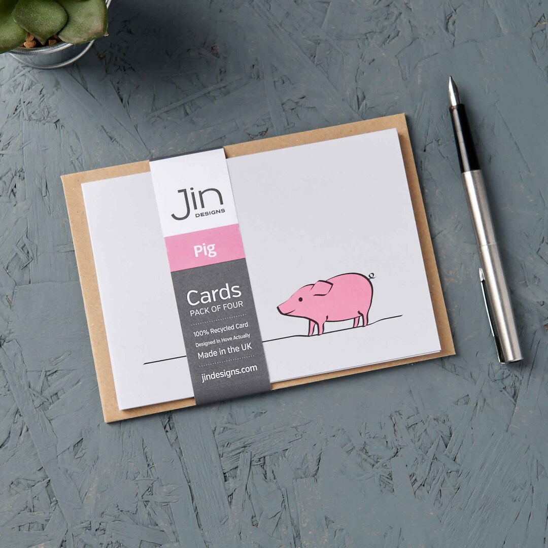 Pig Cards, Pack of Four, Pig Lover Cards, Blank Pig Greeting Cards - Etsy