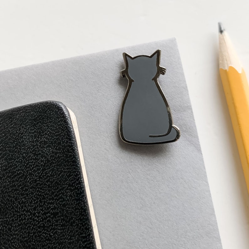 Sitting Cat Enamel Lapel Pin, Black Nickel Plated - Etsy