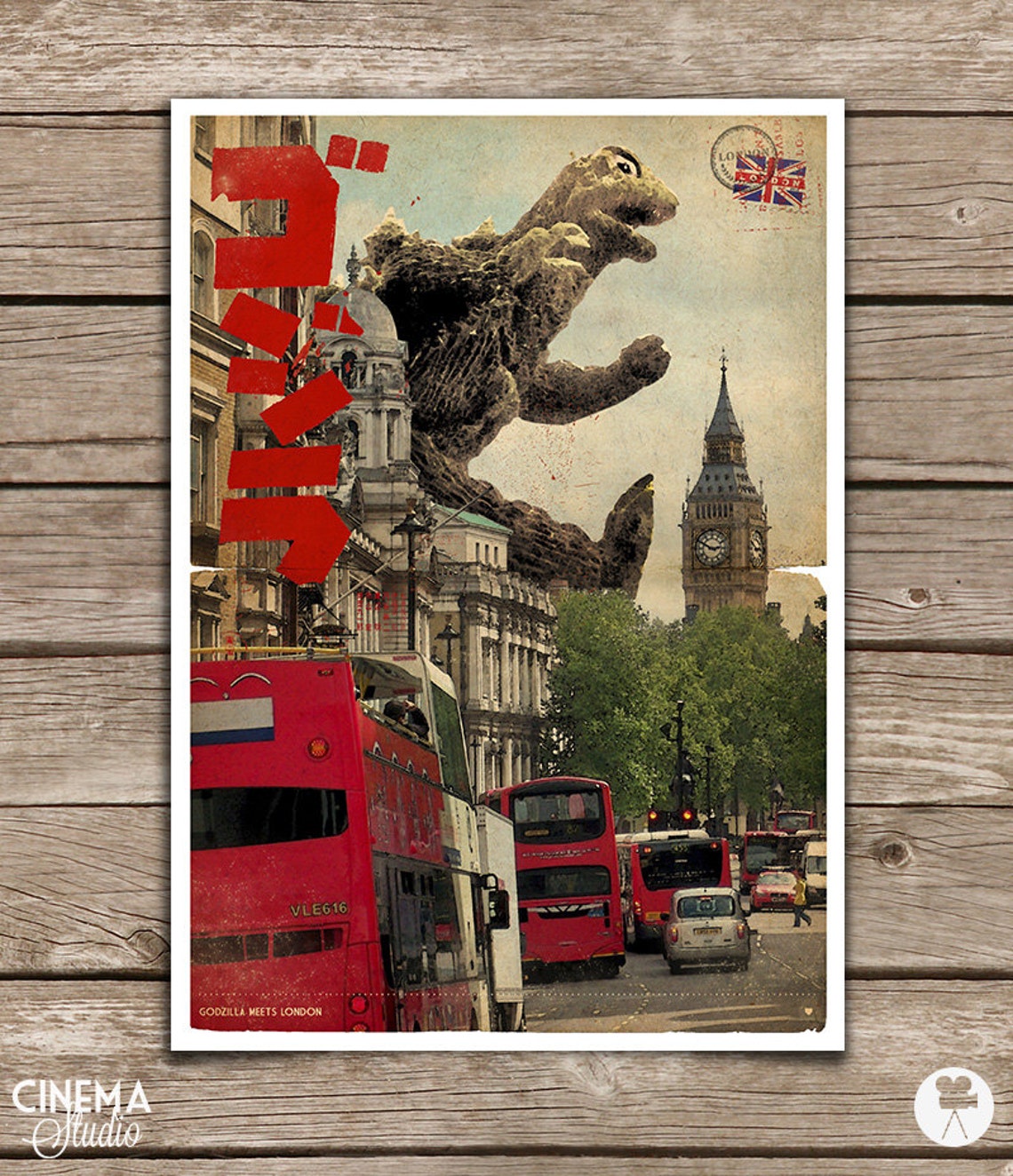 Godzilla meets London Godzilla meets Cities Series Vintage | Etsy