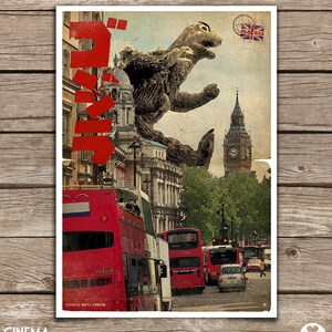 Godzilla Meets London - Godzilla Meets Cities Series - Vintage Style ...
