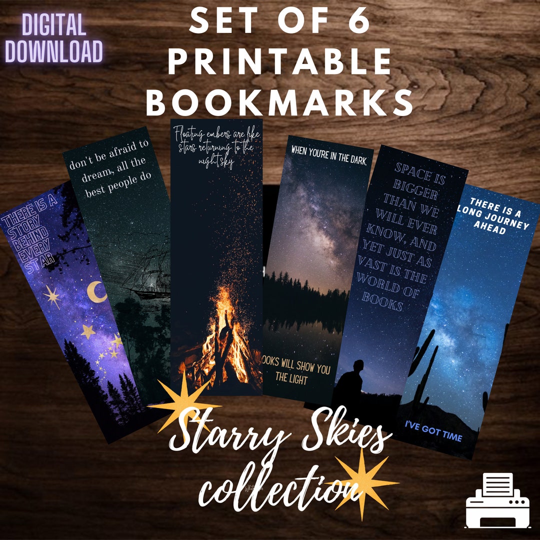Set of 6 Starry Skies Bookmarks, Night Sky Bookmarks, Digital Bookmarks ...
