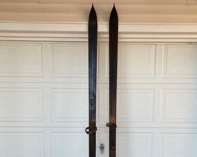 Antique Wood Hickory Skis 1940s Vintage Downhill Skis With Leather ...