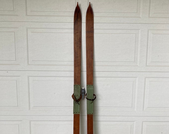Antique Wood Skis 1940s Vintage Downhill Skis With Leather Bindings - Etsy