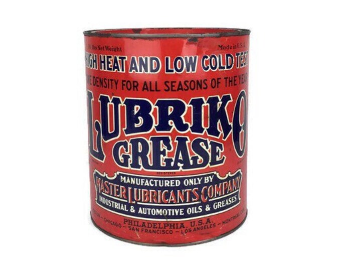 Vintage Lubriko Grease Oil Can Large 1940s Master Lubrication Company ...