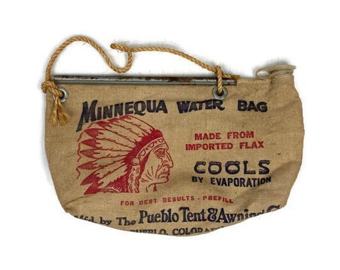Antique Minnequa Flax Water Bag Indian Head Desert Water Bag Pueblo ...