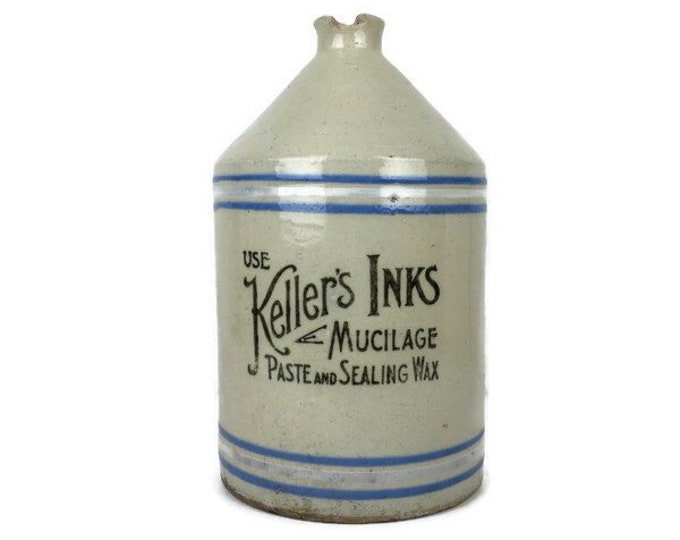 Antique Kellers Writing Ink Stoneware Crock Jug 1910s Paper Label ...