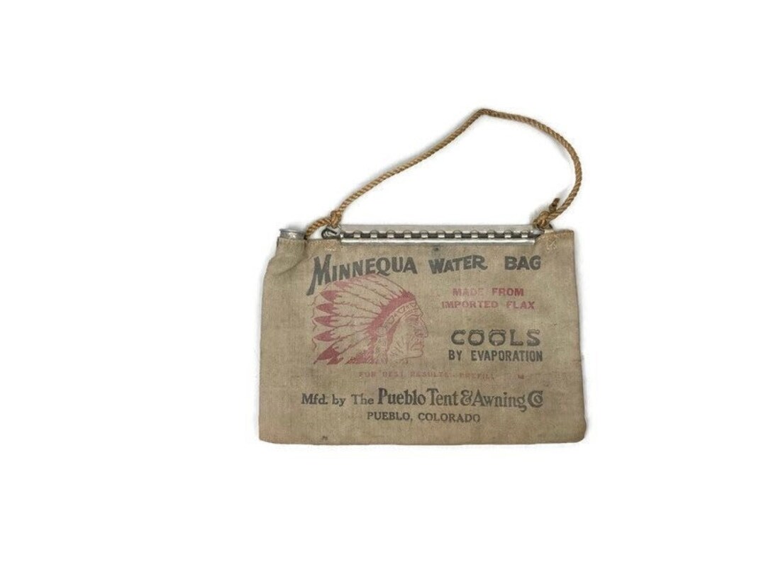 Antique Minnequa Flax Water Bag Indian Head Desert Water Bag Pueblo ...