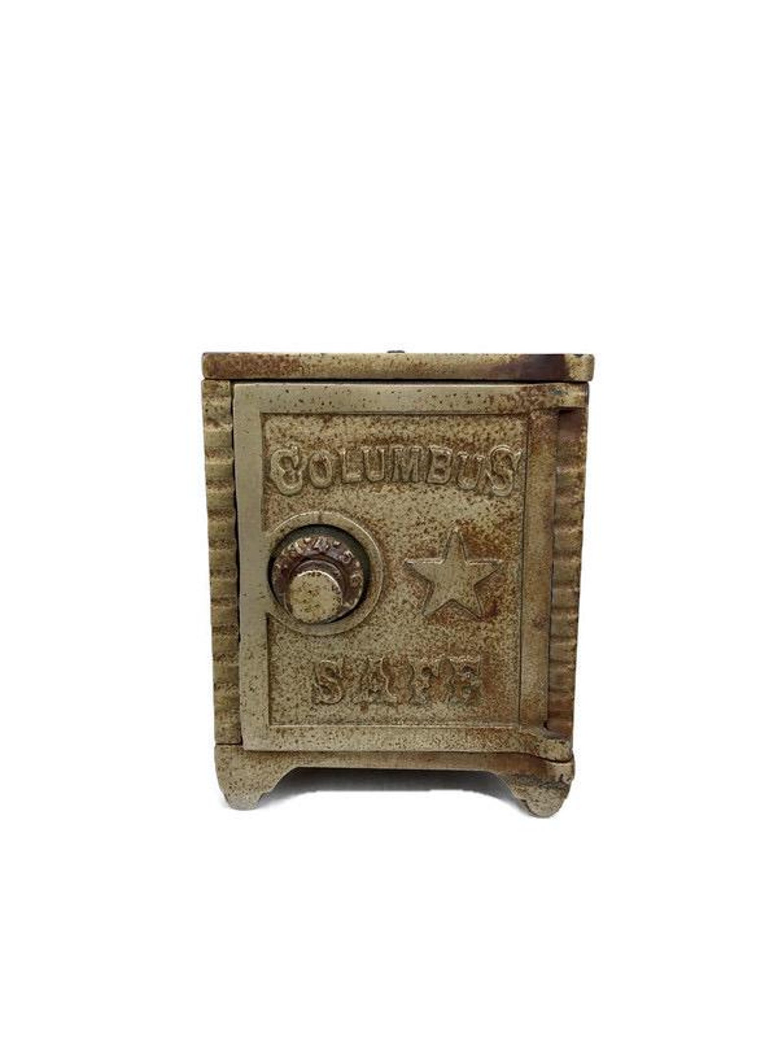 Antique Columbus Safe Cast Iron Coin Deposit Bank Small Toy Coin Bank ...