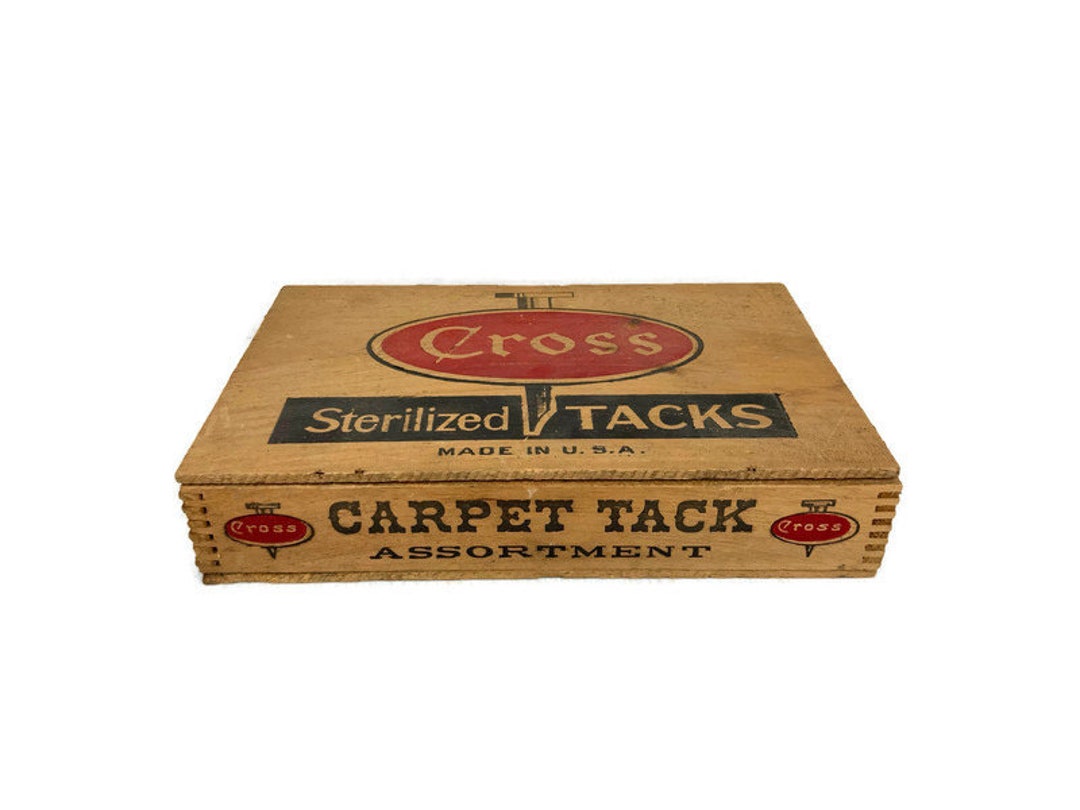 Vintage Wood Crate Cross Carpet Tacks Finger Jointed Wooden Advertising ...
