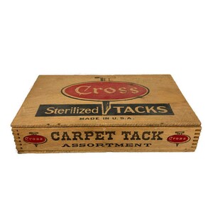 Vintage Wood Crate Cross Carpet Tacks Finger Jointed Wooden Advertising ...