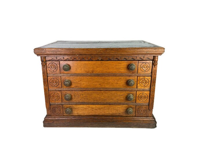 Antique Spool Cabinet Eastlake Style Sewing Cabinet Four Drawer Cabinet ...