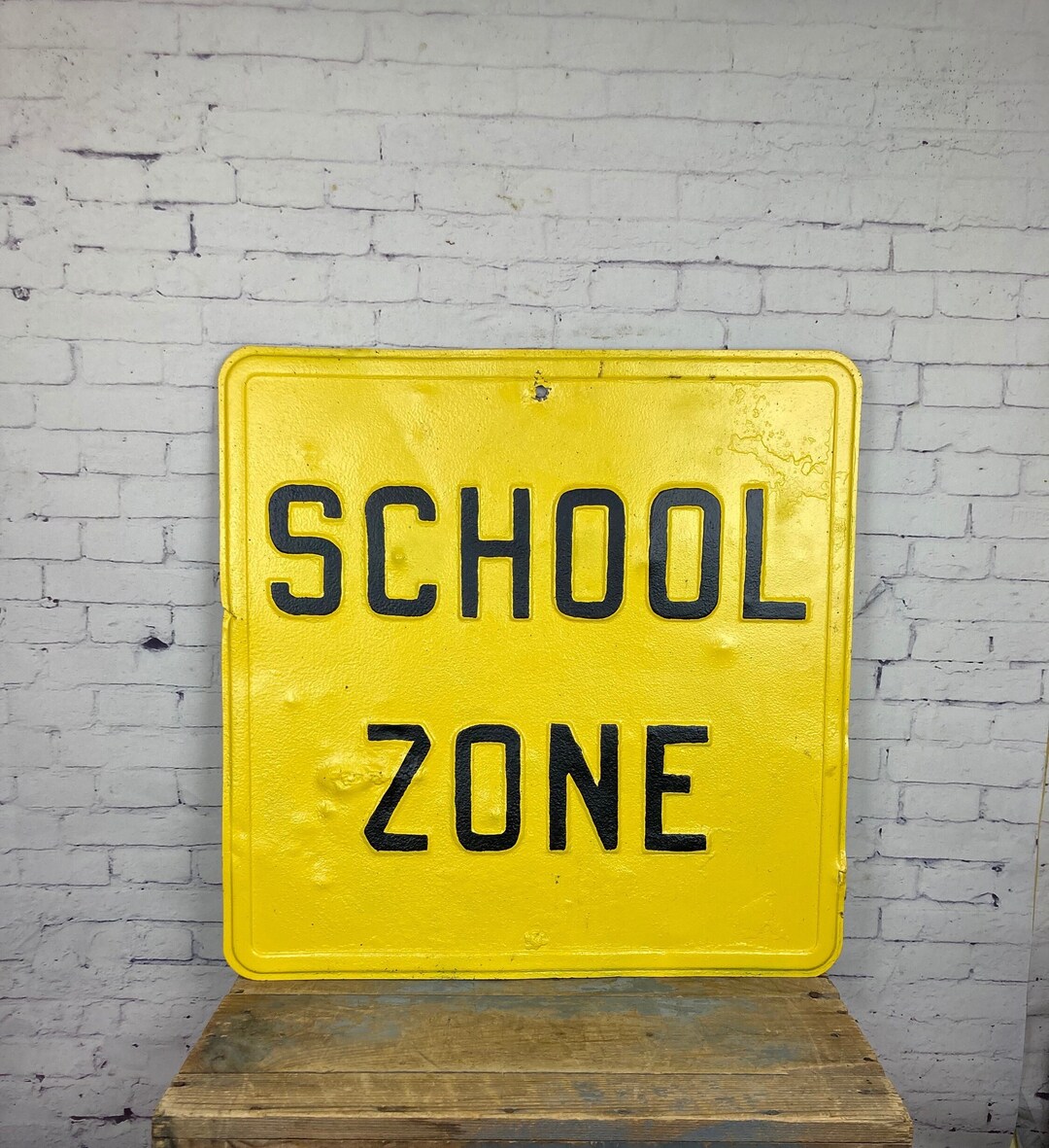 Antique Yellow School Zone Heavy Metal Sign - Etsy